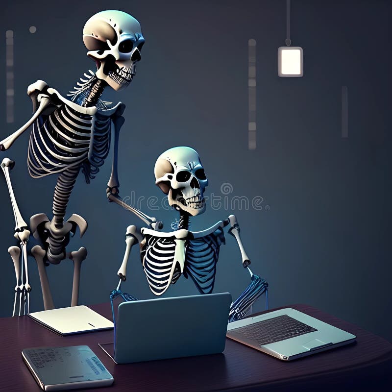 A Human Skeleton Working on a Laptop Computer , Generated by AI. Stock ...