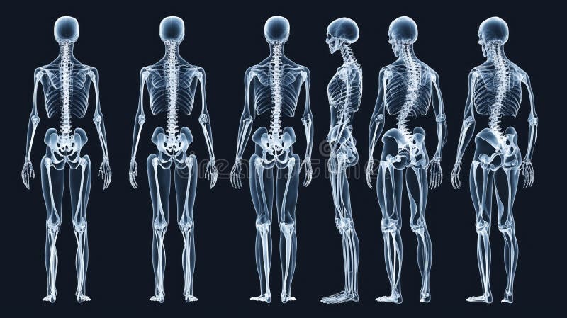 Human Skeletons in Different Angles on a Dark Background Stock Photo ...