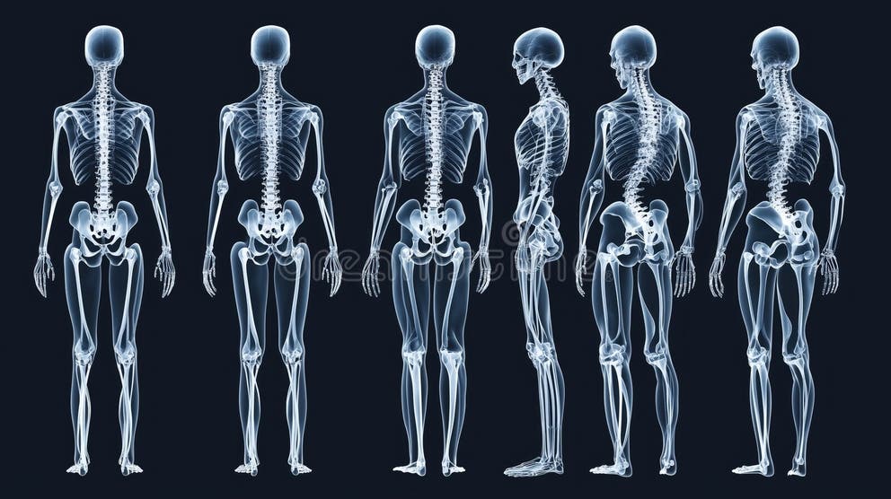 Human Skeletons in Different Angles on a Dark Background Stock Photo ...