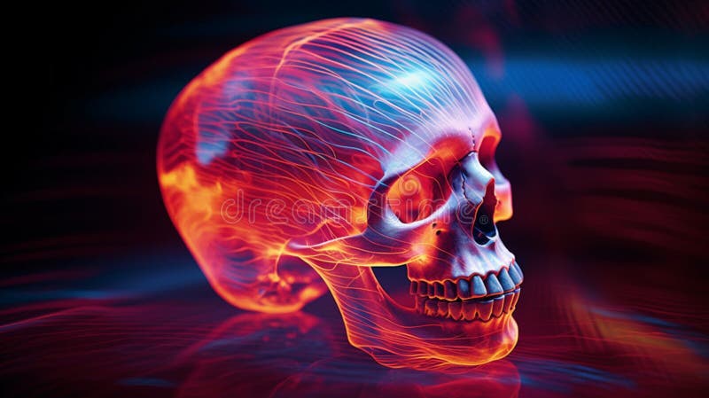 Human Skull on Black. Dynamic Movement - Human Skull Surrounded by High ...