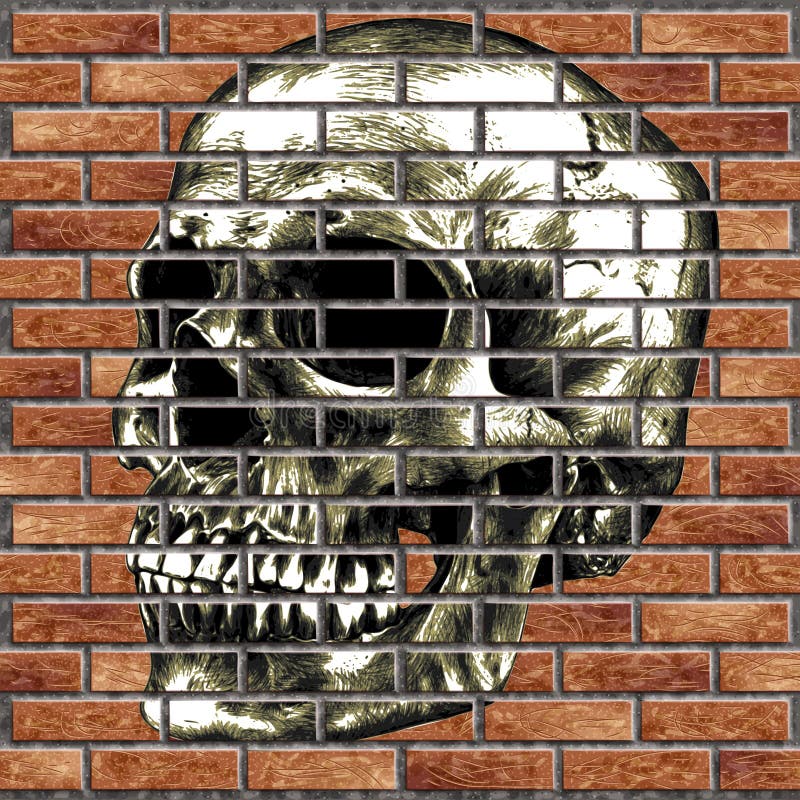 Human Skull on a Brick Wall Stock Vector - Illustration of head ...