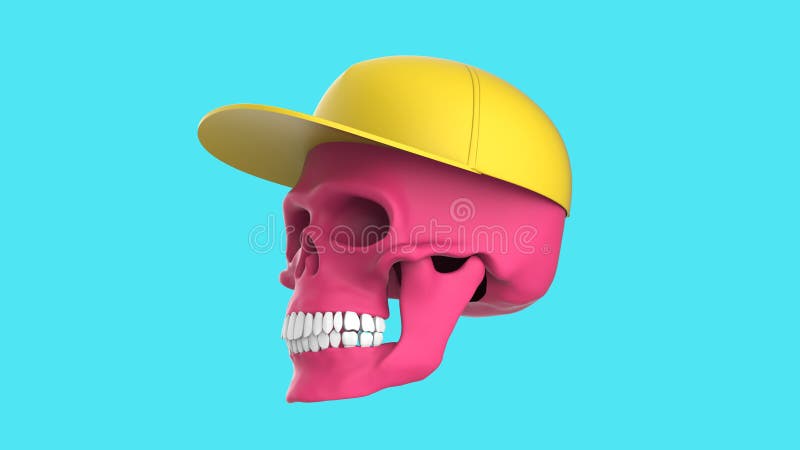 Human Skull in a Cap Isolated on a Blue Background Stock Illustration ...