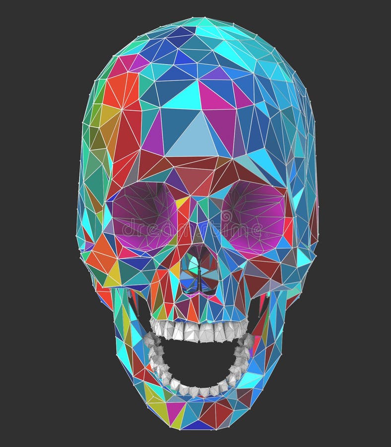 3d Illustration of a Human Skull with Colorful Low Poly Surface Stock ...