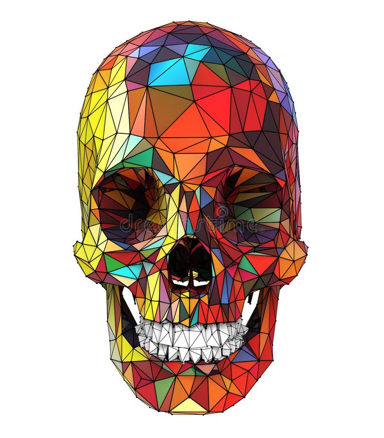 3d Illustration of a Human Skull with Colorful Low Poly Surface Stock ...