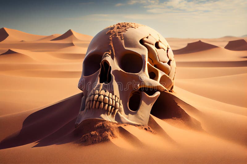 Human Skull in the Desert Sands. AI Generated. Stock Illustration ...