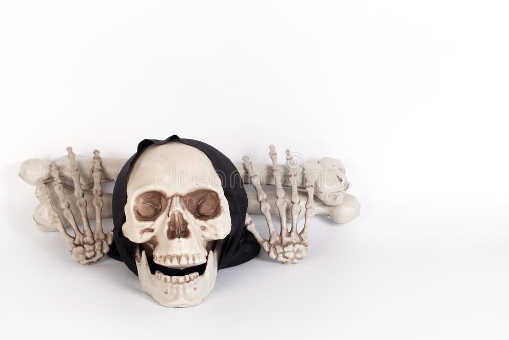 Human Skull with Devil Black Cap Isolated on White Stock Photo - Image ...