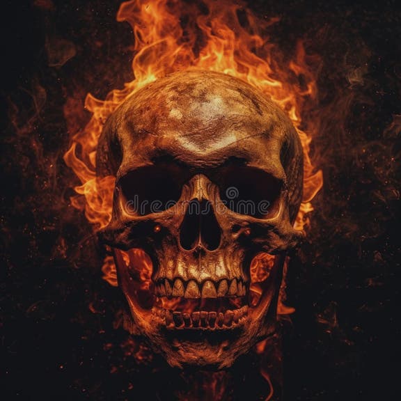 A human skull on fire stock illustration. Illustration of horror ...