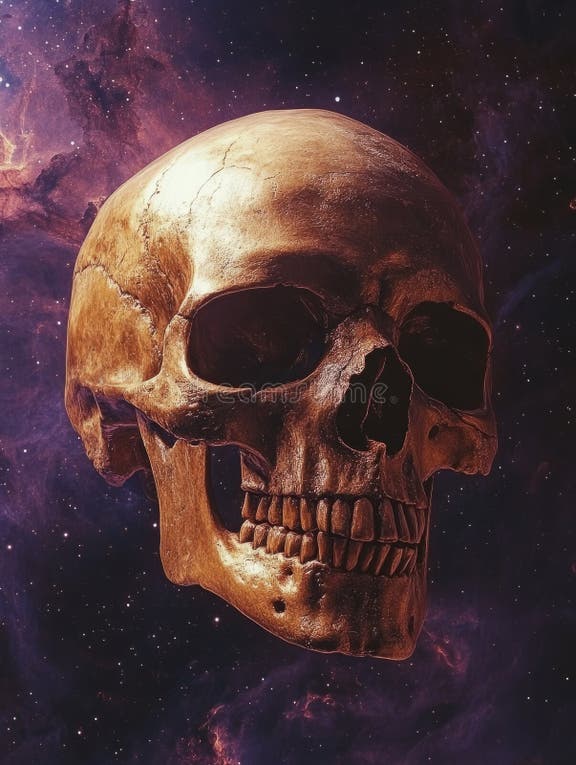 Human Skull Floating in Outer Space Stock Image - Image of eerie, bones ...