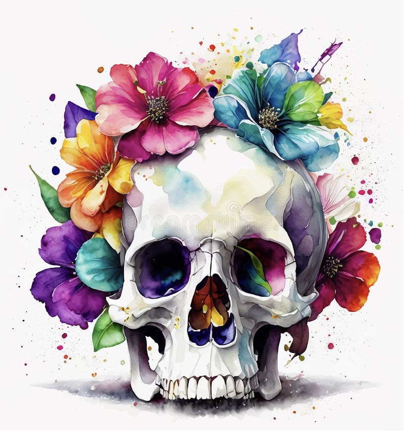 Human Skull with Flowers, Halloween. Ai Generated Stock Vector ...