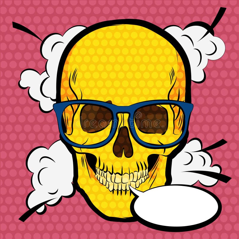 Human Skull with Glasses. Pop Art Comic Style Illustration. Stock ...