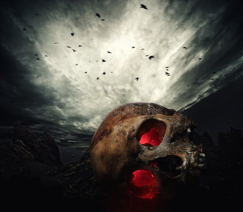 Human Skull with Glowing Eyes Stock Photo - Image of death, halloween ...