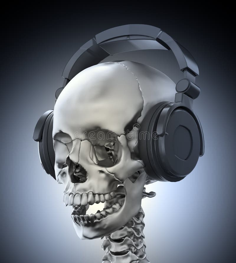 Human Skull with Headphones Stock Illustration - Illustration of dead ...