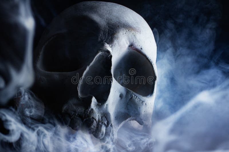 Human Skull in Smoke Front View Stock Photo - Image of black, grave ...