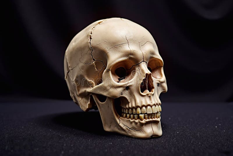 Human Skull with Teeth on Black Stock Illustration - Illustration of ...