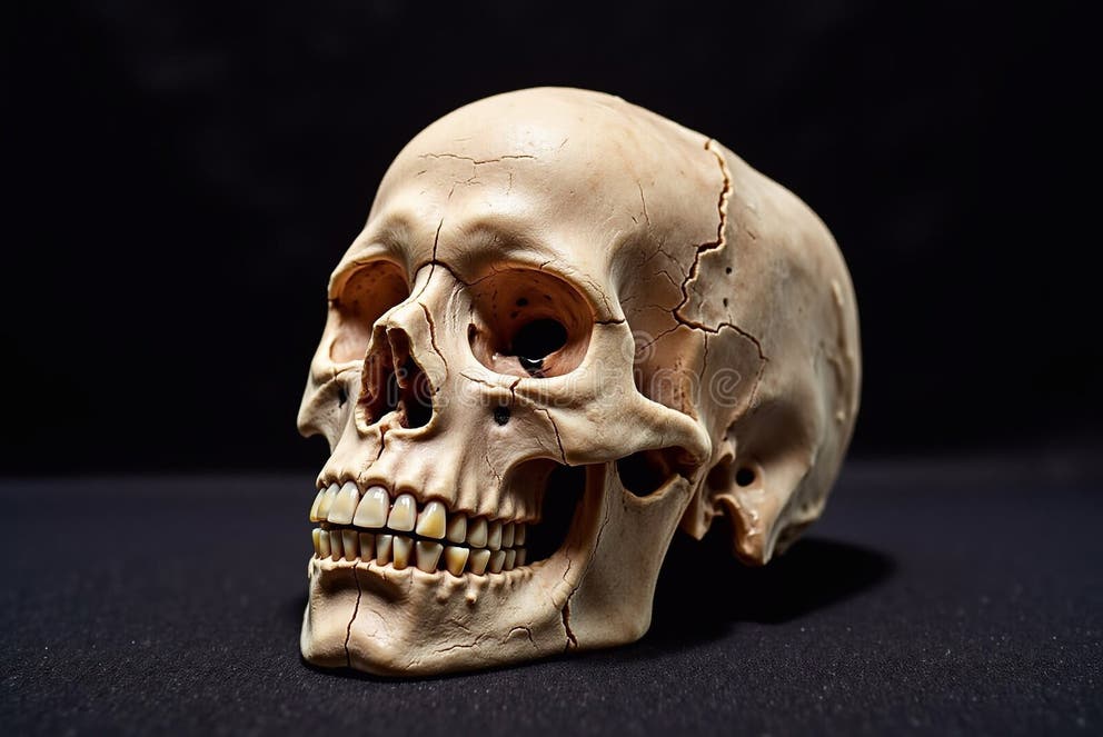 Human Skull with Teeth on Black Stock Illustration - Illustration of ...