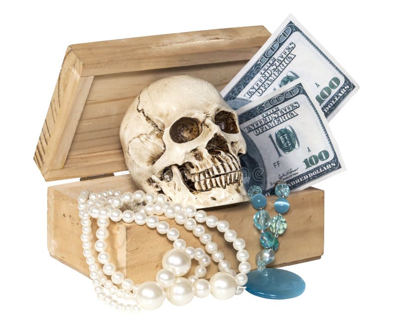 Human Skull in Treasure Box Stock Image - Image of human, beads: 56102763