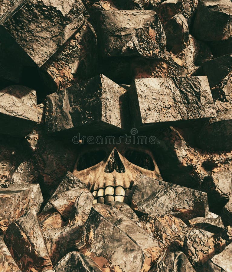 Human skull under rubble stock illustration. Illustration of macabre ...