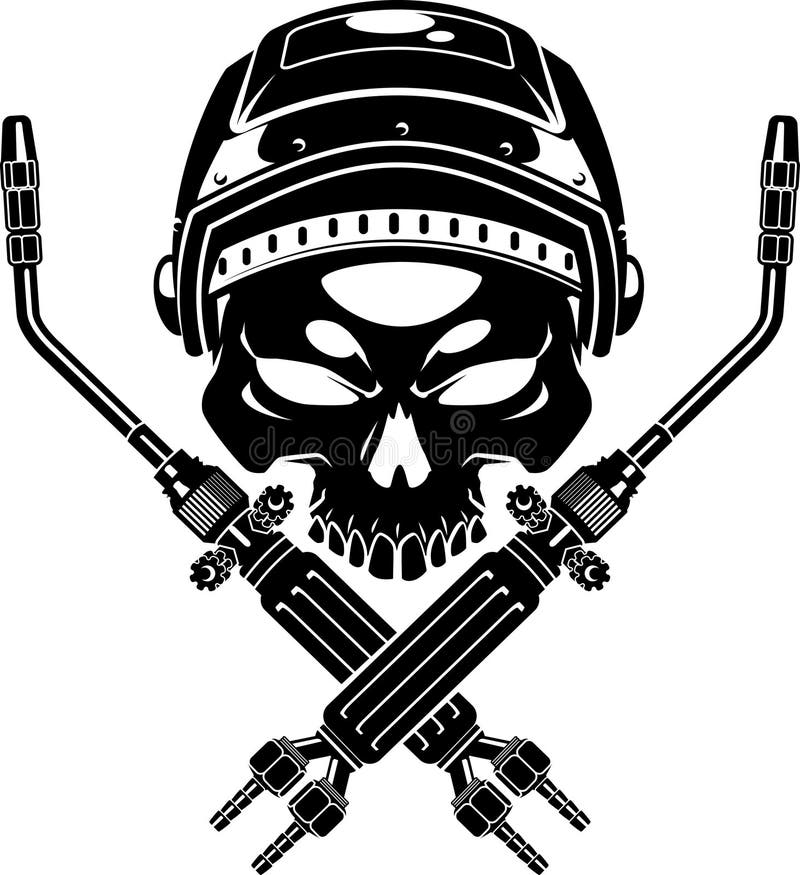 Human Skull with Welding Mask and Crossed Welding Torches Stock Vector ...