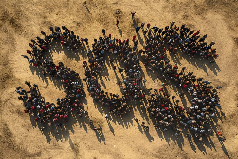 Human SOS: Aerial View of Crowd Forming Emergency Signal. Stock ...