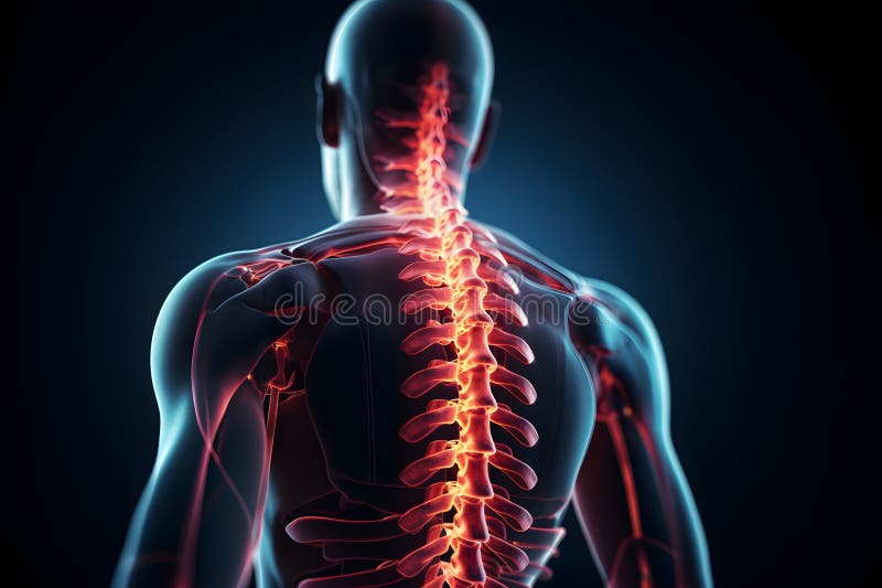 Human Spinal Cord with a Highlighted Skeleton X-ray. AI Generated Stock ...