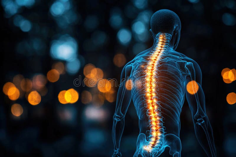 Spine Joints Illuminated in a Human Form Highlighting Pain Points and ...