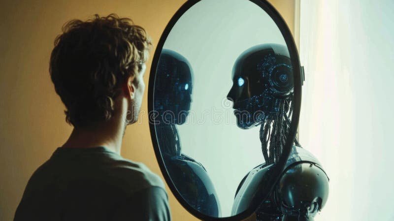 A Human Stands in Front of a Digital Mirror, Observing a Robot ...