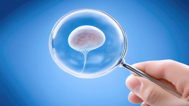 Human Stem Cell Under Microscope in Scientist S Hand on Blue Background ...