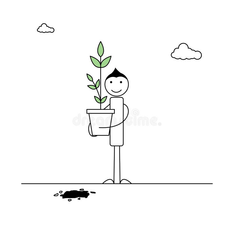 Human Stick Figure with a Plant Pot Stock Vector - Illustration of ...
