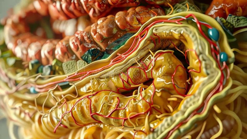 Human Stomach and Digestive System Cross-section, Highlighting Interior ...
