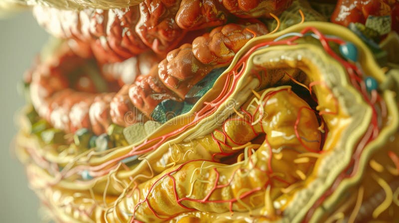 Human Stomach and Digestive System Cross-section, Highlighting Interior ...