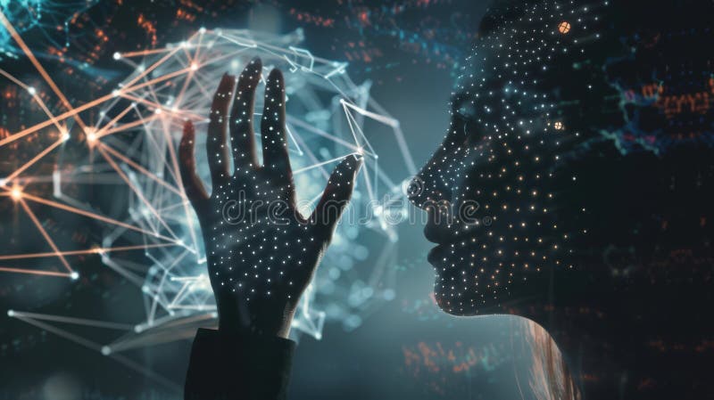 A Human Talking To a Robotic Artificial Intelligence. Stock Photo ...