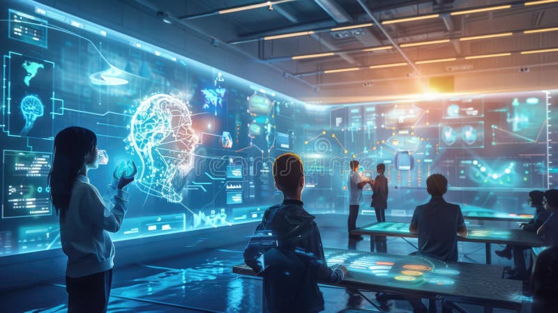 Human Teacher and AI Assistant in Dynamic Futuristic Classroom AIG60 ...