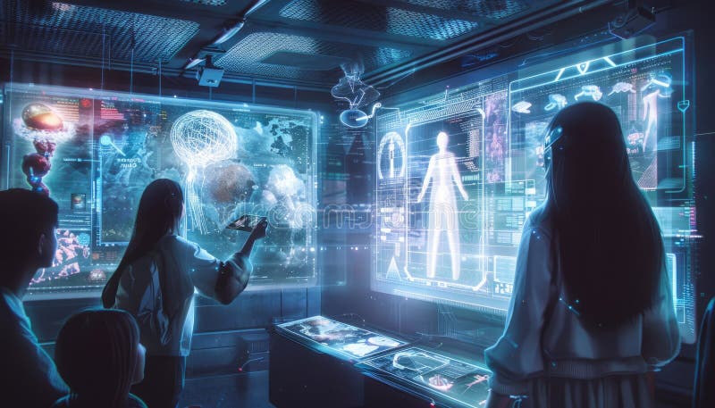 Human Teacher and AI Assistant in Futuristic Classroom AIG60 Stock ...