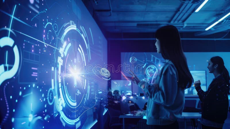 Human Teacher and AI Assistant in Dynamic Futuristic Classroom AIG60 ...