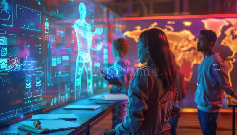 Human Teacher and AI Assistant in Futuristic Classroom AIG60 Stock ...