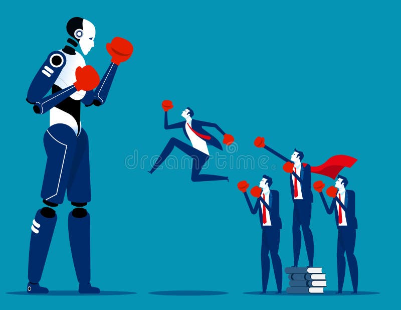 Human Team Fighting Artificial Intelligence. Concept Business Human Vs ...