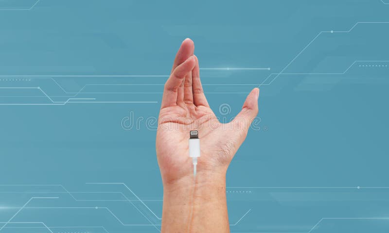 Human and Technology Integration Concept. Hand with Usb Adapter Cable ...