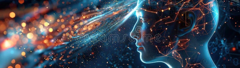 Human and Technology Integration Visualized through Abstract Art Stock ...