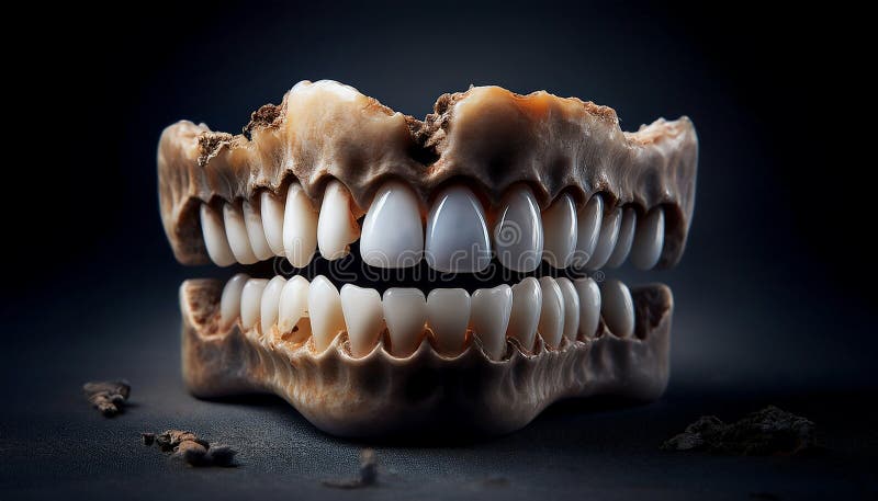 Human Teeth with Cavities and Exposed Bone in a Dark, Melancholic ...
