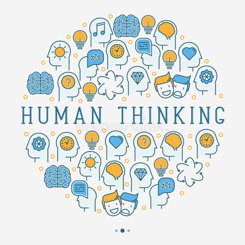 Human Thinking Concept with Thin Line Icon Stock Vector - Illustration ...
