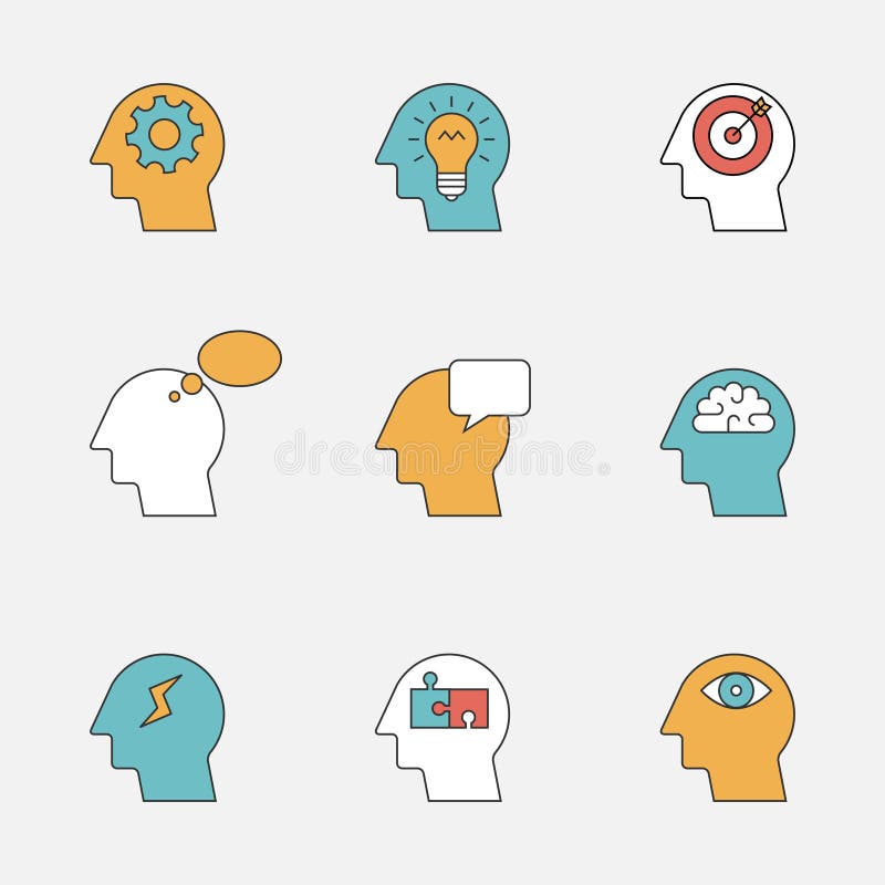 Human Thinking Process Color Line Icons Stock Vector - Illustration of ...