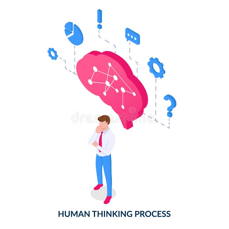 Human Thinking Process Concept. Isometric Vector Illustration on White ...