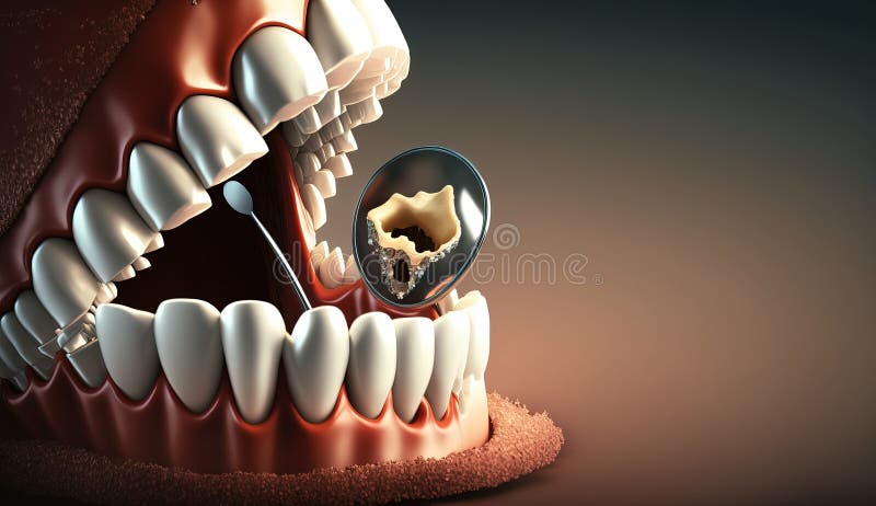 Human Tooth with Caries, Hole and Tools. Dental Searching Concep Stock ...