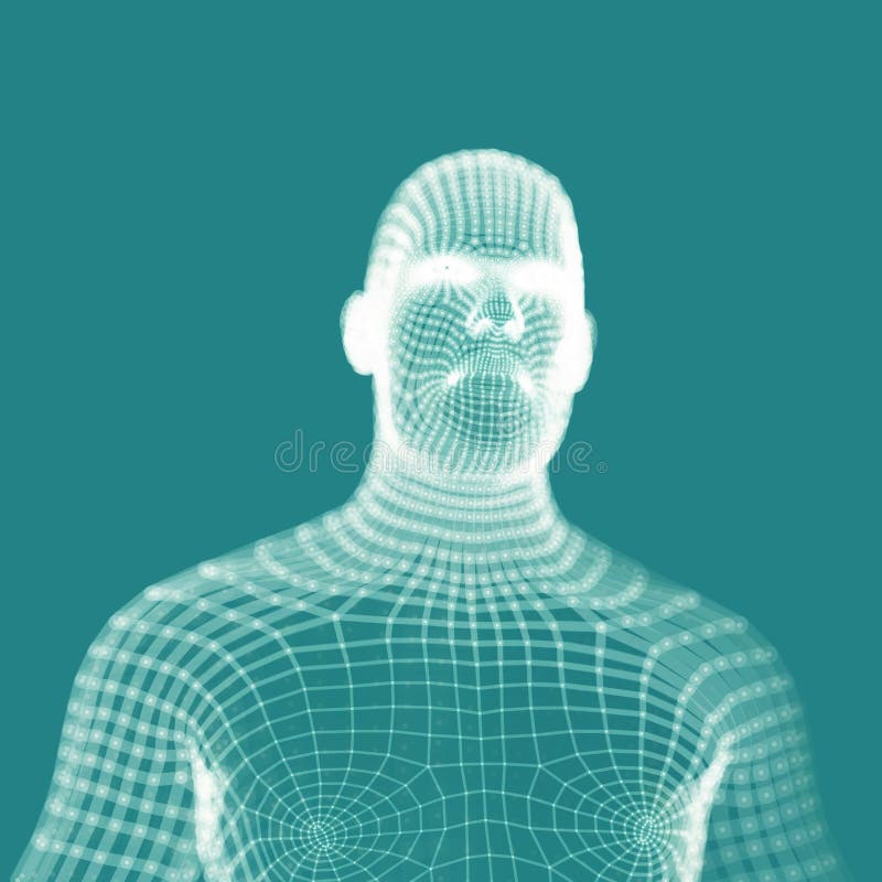 Human Torso on Blue Background. Head of the Person from a 3d Grid ...