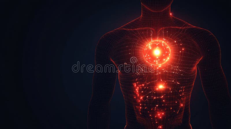 Glowing Human Torso with a Vibrant Red Focal Point Highlighting the ...