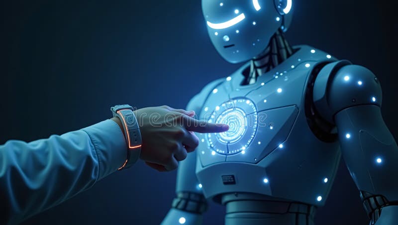 Human Touch Interacting with Futuristic AI Robot Interface Stock ...