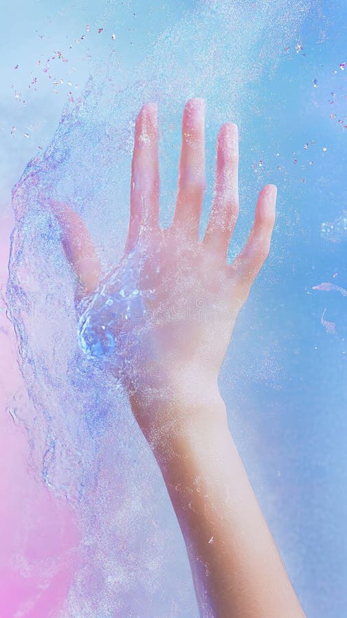 Human Touch Interacting with Gradient Graphics Framed by Glittery ...