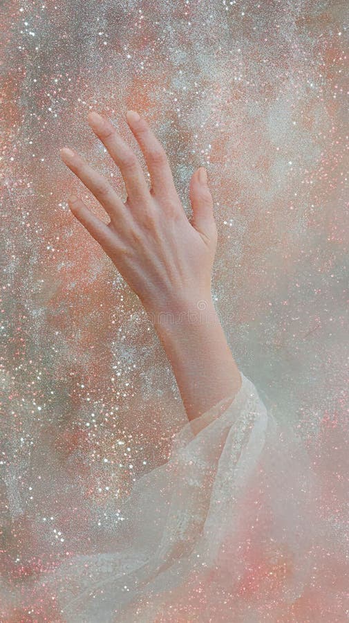 Human Touch Interacting with Gradient Graphics Framed by Glittery ...