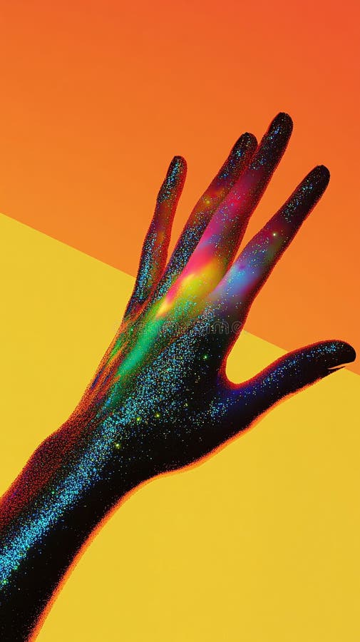 Human Touch Interacting with Gradient Graphics and Liquid Glitter ...