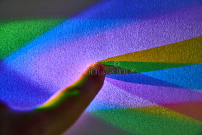 Human Touch in Rainbow Light Dispersion, Close-Up Perspective Stock ...